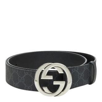 Gucci Ceinture Pre-owned Interlocking G en cuir et toile GG Supreme - Homme - Pre-owned - Noir - Taille: ONE Size