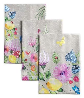 Maison d'Hermine Jardin DEte-Fog Lot de 3 Serviettes de Cuisine Multi-usages, 100% Coton, pour Le Bar, Printemps/&eacute;t&eacute;, 50 x 70 cm