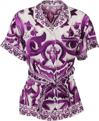 Dolce & Gabbana Femme, Blouses et Chemises, Violet, Taille: 13 Y Chemise en twill &agrave; imprim&eacute; Majolica