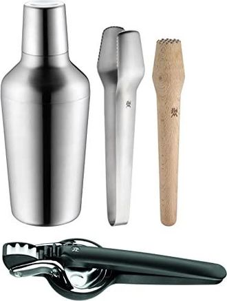 WMF Matroschka Cocktail Set 5-teilig, Barset mit Edelstahl Cocktail Shaker 700ml, Barmaß, Cocktail Sieb, Eiszange und Stößel & Top Tools Zitruspresse manu