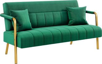 Yaheetech Polstersofa mit Armlehnen & Beine aus Metall Modernes Zweisitzer-Sofa mit 2 Lendenkissen Loveseat f&uuml;rs Wohnzimmer/Schlafzimmer Gr&uuml;n