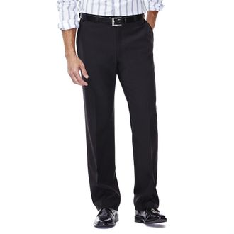 Haggar Mens Repreve Stria Hidden Expandable Waist Plain Front Dress Pant, Black,44x32