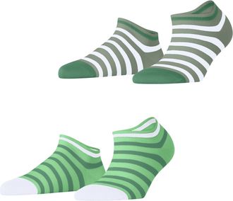 Esprit Damen Sneakersocken Bold Stripes Multipack W Sn Baumwolle kurz gemustert 2 Paar, Mehrfarbig Green Grey 0030, 35-38