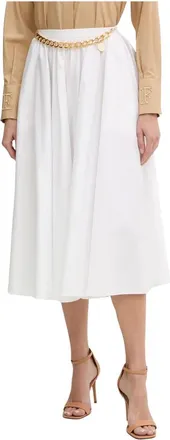 Elisabetta Franchi Femme, Jupes, Blanc, Taille: 36 FR Jupe en coton stretch avec d&eacute;tail bijou