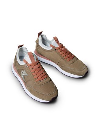 Calvin Klein Jeans Slip-On Sneaker CALVIN KLEIN JEANS RETRO RUNNER SOCK LACEUP MIX MAT, Damen, Gr. 37, taupe, altrosa, grau, Textil, Veloursleder, kontrastfarbene Detail