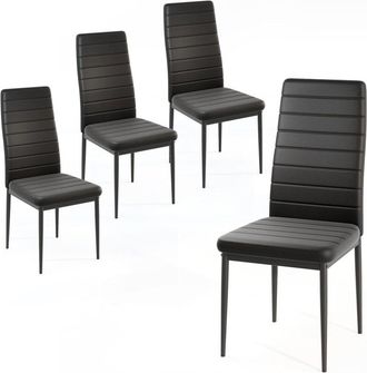 Costway Lot de 4 Chaise de Salle à Manger en Cuir Synthétique, Chaise Moderne, Pieds en Métal, Dossier Haut, Chaises Rembourrées pour Salon, Restaurant, Noir