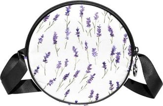 Generic Sac &agrave; bandouli&egrave;re Circle pour femme, imprim&eacute; lavande, petit sac &agrave; bandouli&egrave;re avec fermeture &eacute;clair, bretelles r&eacute;glables, sac &agrave; main rond d&eacute;contract&eacute; 