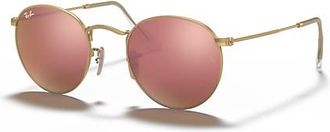 Ray-Ban Round Flash Lenses Sonnenbrillen Gold Fassung Braun Glas 50-21