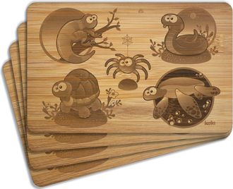 Wallario 4er Set Frühstücksbrettchen aus Holz, Holzunterlage, Holzbrettchen Lustige Comictiere, Größe 22 x 14 cm
