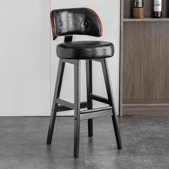 Generic Set aus 2 Barhockern im Mid-Century-Modern-Stil, 84 cm hohe, graue St&uuml;hle mit Kunstlederbezug, R&uuml;ckenlehne und Massivholzbeinen f&uuml;r K&uuml;cheninsel und Es