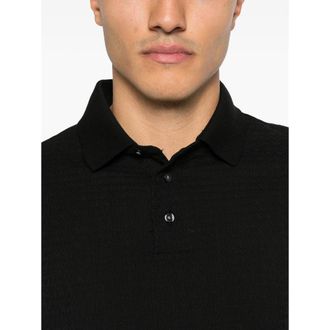 Emporio Armani Logo Jacquard Cotton Polo - Black