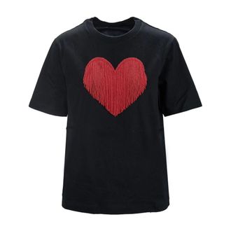 Dsquared2 Femme, Tops, Noir, Taille: 38 FR T-Shirt en Coton avec Imprimé Coeur Rouge