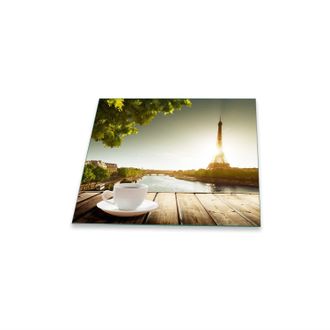 Decorwelt Herdabdeckplatte Abdeckung Ceranfeld Abdeckplatte Schneidebrett 1-Teilig 60x52 Paris Kaffe Mehrfarbig Spritzschutz Glasplatte Ceranfeldabdeckung Schut