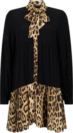 Roberto Cavalli Leopard Print Dress Mini - - Dresses - Damen - Schwarzk - L