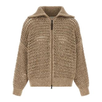 Brunello Cucinelli Femme, Pulls, Beige, Taille: 38 FR Cardigan &Eacute;clatant