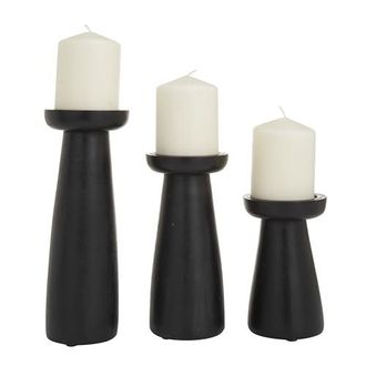 Deco 79 Mango Wood Decorative Candle Holder Pillar Candle Stand, Set of 3 Candlestick Holder 10, 6, 8 H, Black
