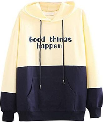 Generic Sweat à capuche pour femme - Manches longues - Couleurs assorties - Style décontracté - Kawaii - Joli pull rose avec cordon de serrage - Bloc de coule