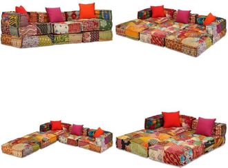 vidaXL Vidaxl - 3-Sitzer Modularer Pouf Patchwork Stoff - Modularer Sessel - Patchwork Sofa - Wohnlandschaft - Ecksofa - Loungesessel - Home & Living