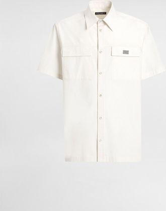 Dolce & Gabbana Hemd Aus Popeline Mit Plakette - Mann Hemden Beige 43