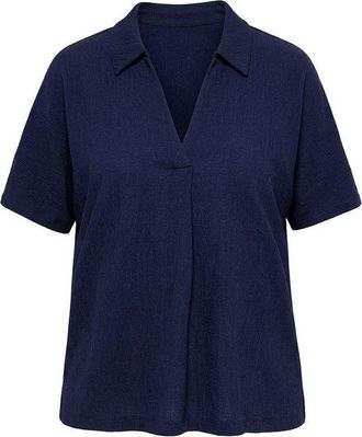 Ulla Popken T-Shirt T-Shirt Rippjersey Wickeloptik V-Ausschnitt