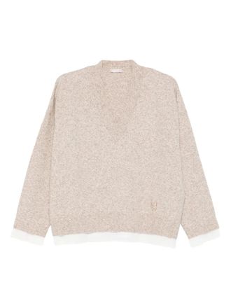 Liu Jo pull à col v et logo - Tons neutres