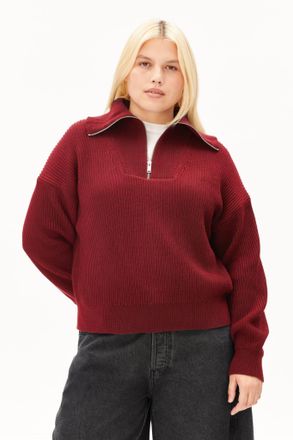 Armedangels Damen vegan Pullover Vanise Rippstrick Troyer Rot