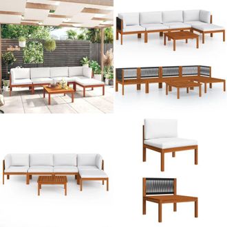 vidaXL 6-tlg. Garten-Lounge-Set mit Kissen Cremewei&szlig; Massivholz Akazie - Gartenm&ouml;bel-Set - Gartenm&ouml;bel-Sets - Home & Living