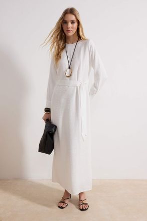 Trendyol Modest Damen Ecru Einfarbig Maxi Lang Casual Gerade Modest Kleider