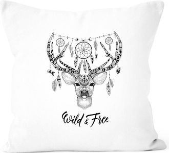Autiga Kissenbezug Hirsch Geweih Traumf&auml;nger Mandala Boho Bohamian Atzec 40x40 Baumwolle wei&szlig; Pullover