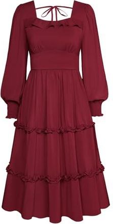 Belle Poque Robe longue m&eacute;di&eacute;vale &agrave; manches longues et taille haute pour femme, bordeaux, L