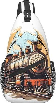 Generic Sacoche Homme Bandouliere Train de transport en locomotive &agrave; vapeur R&eacute;glable Sac De Poitrine Casual Sac DEpaule pour &eacute;cole Homme Camping