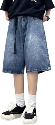 Minetom Jean Capri Femme Pantacourt Taille Haute Baggy 3/4 Pantalons Jeans Dété Short Rétro Ample Pantalon avec Poches D Bleu XL