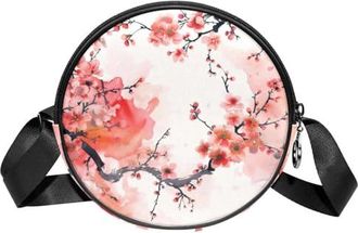 Generic Petit sac &agrave; bandouli&egrave;re rond pour femme, motif fleurs de cerisier avec fermeture &eacute;clair, bretelles r&eacute;glables, sac &agrave; main rond d&eacute;contract&eacute; pour femmes 