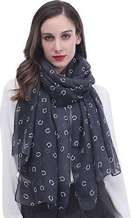 Lina & Lily &Eacute;charpe Foulard pour Femme Imprim&eacute; Fer &agrave; Cheval (Gris Fonce)