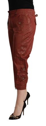 Just Cavalli Womens Brown Lurex Mid Waist Cotton Cropped Capri Pants Elastane