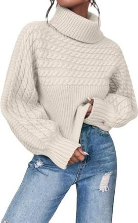 Generic Pull pour femme - Col haut - Manches longues - Couleur unie - Tricot de style europ&eacute;en et am&eacute;ricain - Chaud et confortable - Pour lautomne et lhiver -