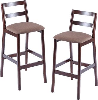 Generic 28 Barhocker In Thekenhöhe, 2er-Set, Rückenlehne Aus Massivholz Mit Kunstlederkissen, Armloser Kücheninselstuhl for Café-Bar(Fabric E)