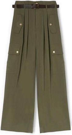 Motivi Femme, Pantalons, Vert, Taille: 42 FR Pantalon Palazzo avec Poches Cargo