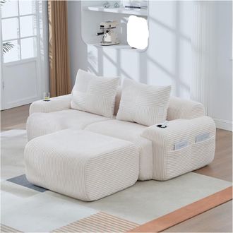 Generic Modernes L-f&ouml;rmiges modulares Sofa, 3-Sitzer-Sofa, modulares Ecksofa aus Cord, ergonomisch geschwungenes Design, ausgestattet mit Aufbewahrungstaschen