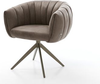 DELIFE Drehstuhl Jada-Flex Mikrofaser Taupe Vintage Kreuzgestell breit Effektfinish Titan 360&deg; drehbar Wippfunktion Taschenfederkern, Esszimmerst&uuml;hle