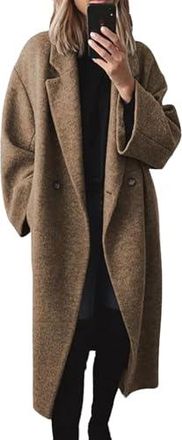 Generic YIzdegg Manteau en laine pour femme - Manteau dhiver élégant en tweed - Trench à manches longues - Veste coupe-vent avec poches - Automne - Hiver - Bo