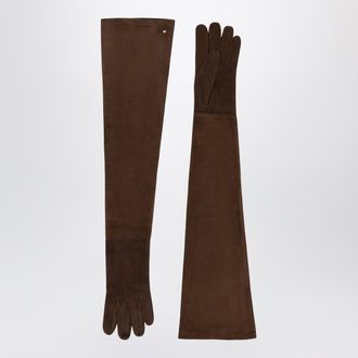 Max Mara Lange Handschuhe in Volpe aus Nappaleder in Wildlederoptik