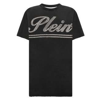 Philipp Plein Open Back T-Shirt Kleid Strass Signature - - Dresses - Damen - Schwarzk - S