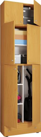 VCM Holz Besenschrank | 6 Fächer | Maße: H. 240 x B. 70 x T. 39 cm | Haushaltsschrank | Mehrzweckschrank | Aufsatz mit 2 Türen | Extra Schublade - Lona