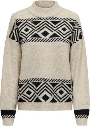 Only Femme Onlvictoria L/S Pull Col Haut KNT Sweater, Pierre Ponce/Motif : Jacquard Noir, XL EU