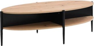 Vente-Unique Table Basse avec 4 niches en MDF et m&eacute;tal - Naturel Clair et Noir - EVARO