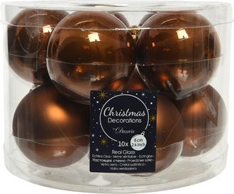 Kaemingk Weihnachtskugeln Glas 6cm x 10 Stück Christbaumkugeln matt glänzend braun Kupfer orange