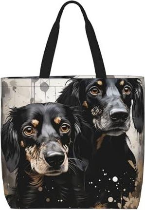 Generic Teckel Noir Sac Fourre Tout R&eacute;utilisable Tote Bag Grand Sac &Agrave; Bandouli&egrave;re Pour Travail Shopping Quotidienne