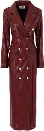 Generic Trench-Coat Femme Printemps Automne Long Simili Cuir Noir - Double Boutonnage &Eacute;l&eacute;gant Long Jacket, bordeaux, XXL