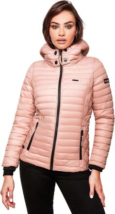 Marikoo Damen Jacke Steppjacke &Uuml;bergangsjacke mit Kapuze gesteppt B600 [B600-Samt-Powder-Rose-Gr.XS]